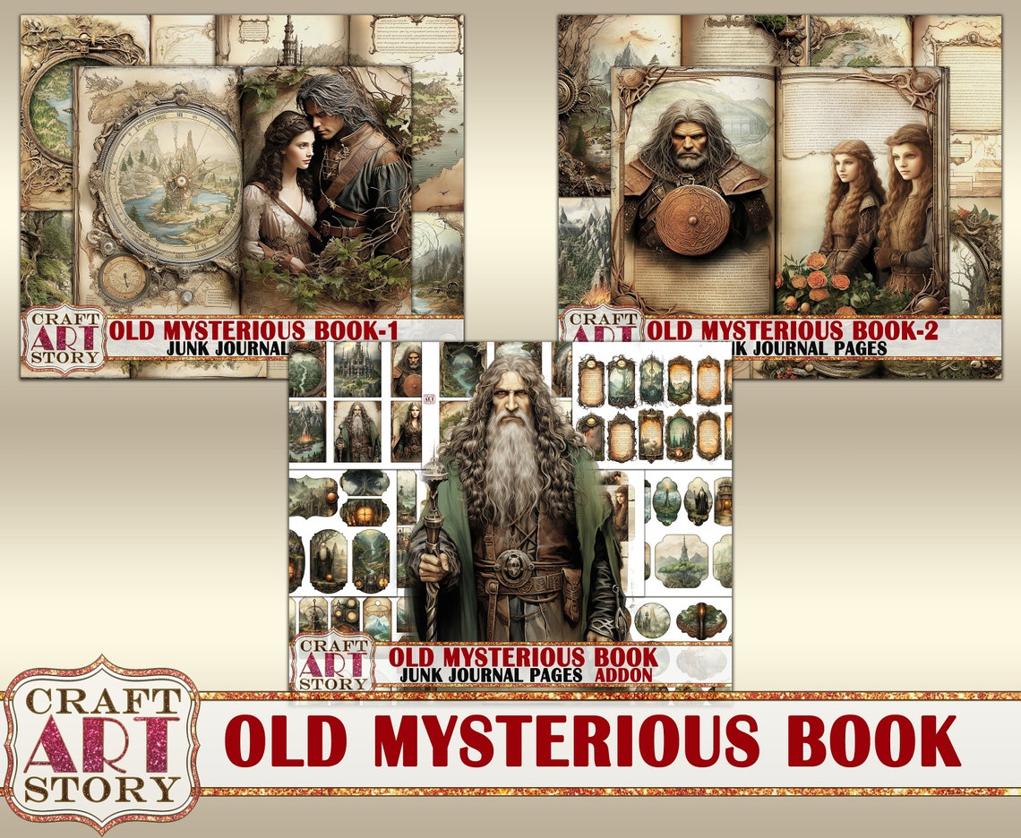 Old Mysterious Book Junk Journal Pages Addon,wizards Fantasy Printables ...