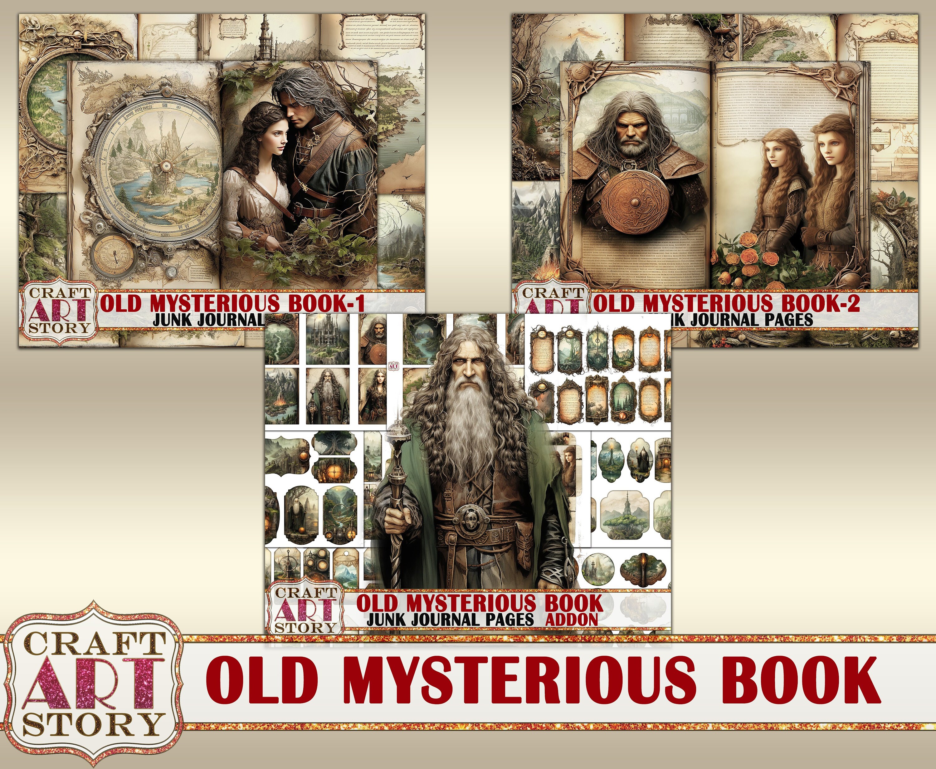 Old Mysterious Book Junk Journal Pages Addon,wizards Fantasy Printables ...