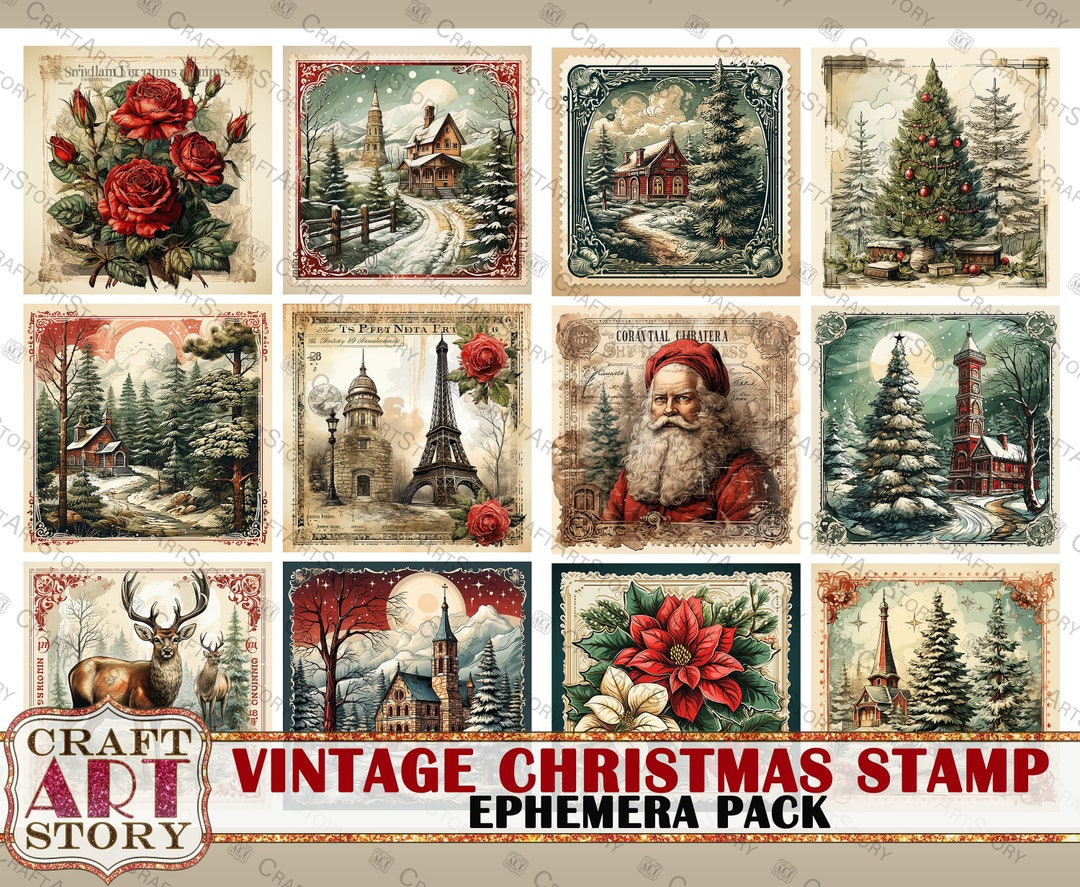 Vintage Christmas Stamp Ephemera Pack,winter Images,cards Papers - Etsy