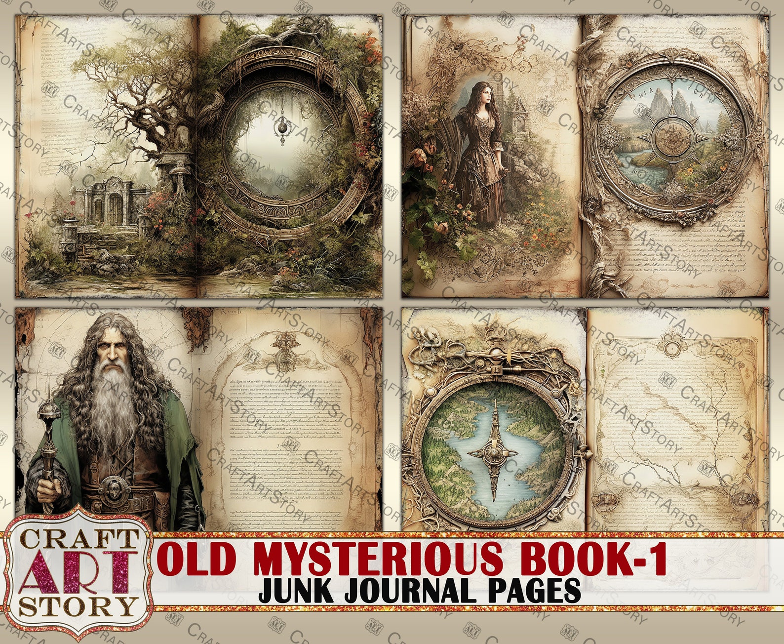 Old Mysterious Book Junk Journal Pages,wizards Fantasy Printables ...
