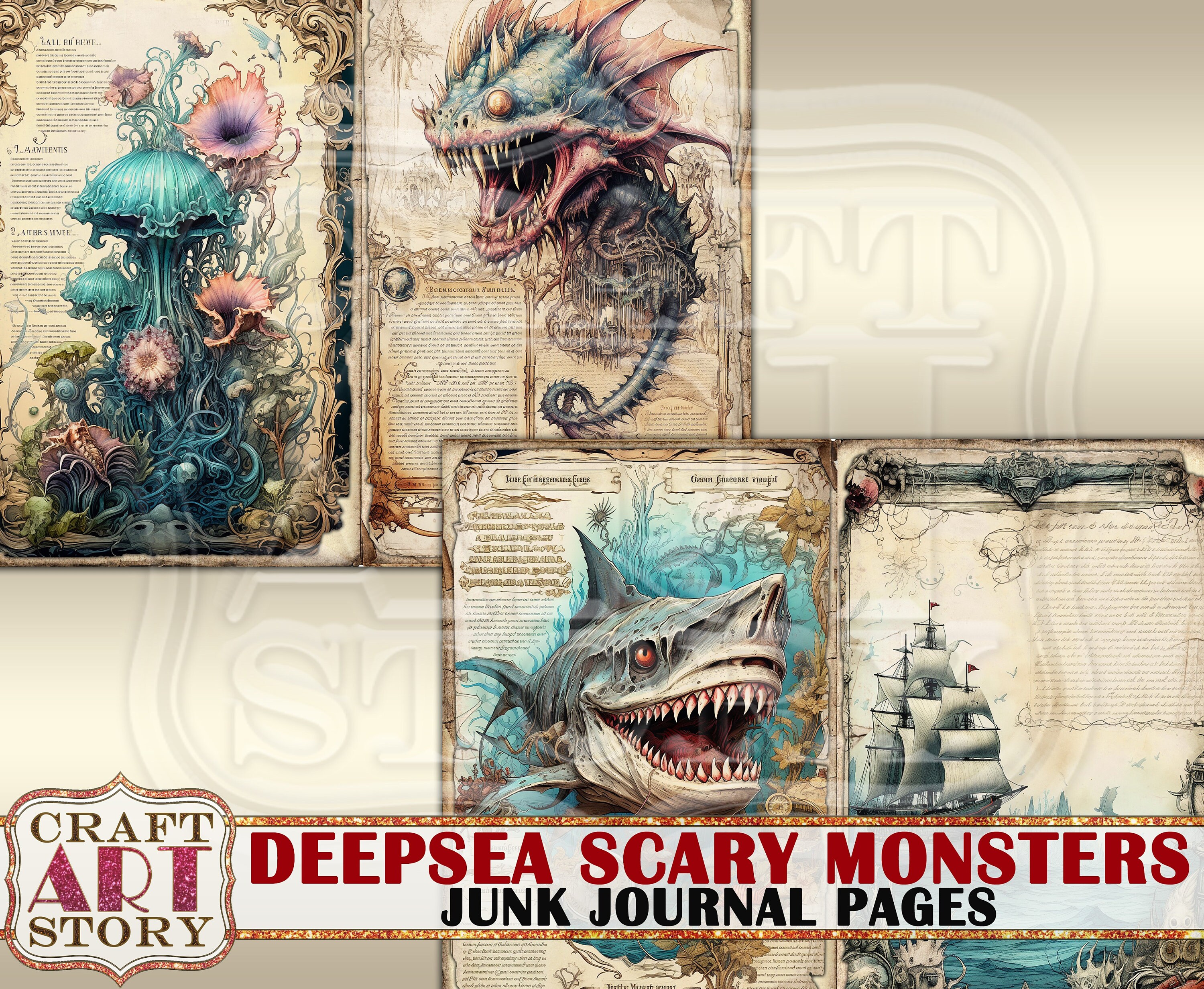 Scary Monsters Junk Journal Pagesprintables Digital Sea - Etsy