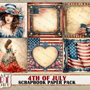 Vintage 4th of July Journal Scrapbook Paper Pack,8x8 DIGITAL Papers ...