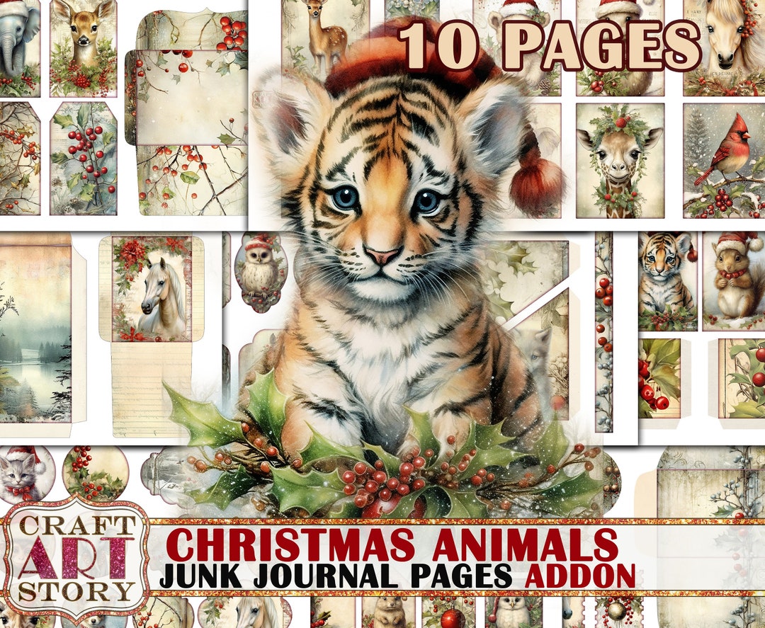 Vintage Christmas Animals Junk Journal Pages Addon,winter Printables ...