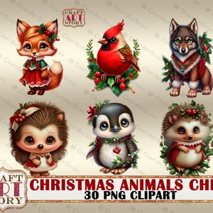Christmas Animals Chibi Clipart,holiday Digital Stickers - Etsy