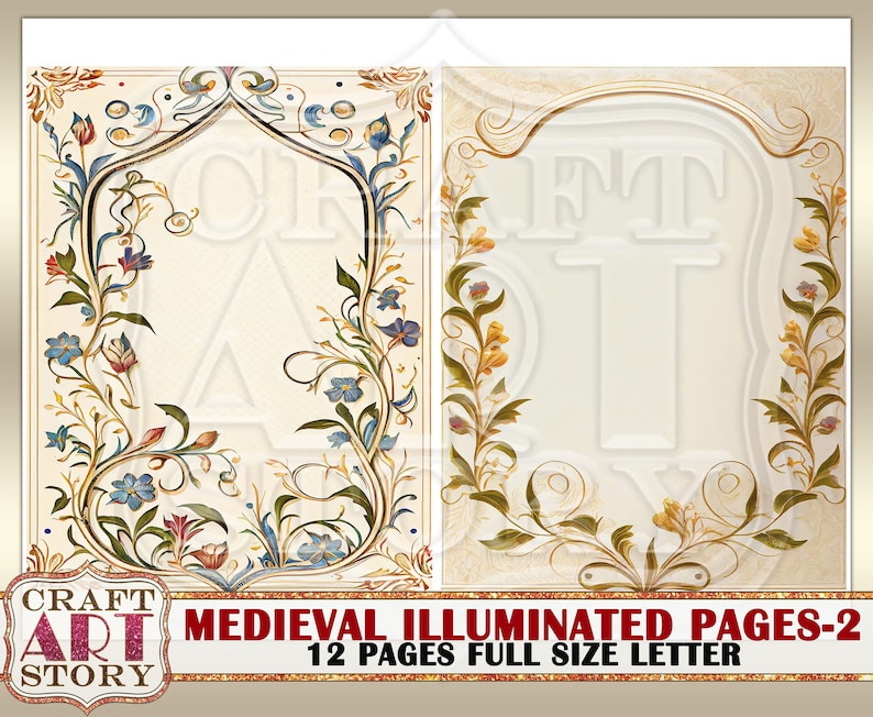 Medieval Illuminated Manuscript Journal Kit: Floral Border Pages ...