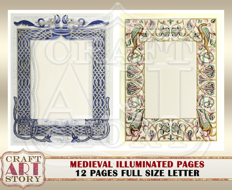 Medieval Illuminated Manuscript Journal Pages: Decorative Borders ...