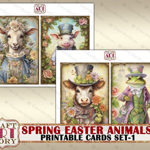 Vintage Spring Easter Printable Cards Set-1, Printables Digital Papers - Etsy