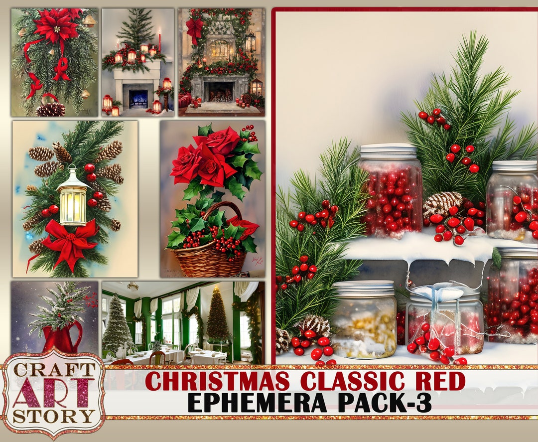 Christmas Classic Red Ephemera Pack-3retro Cardvintage Paper - Etsy