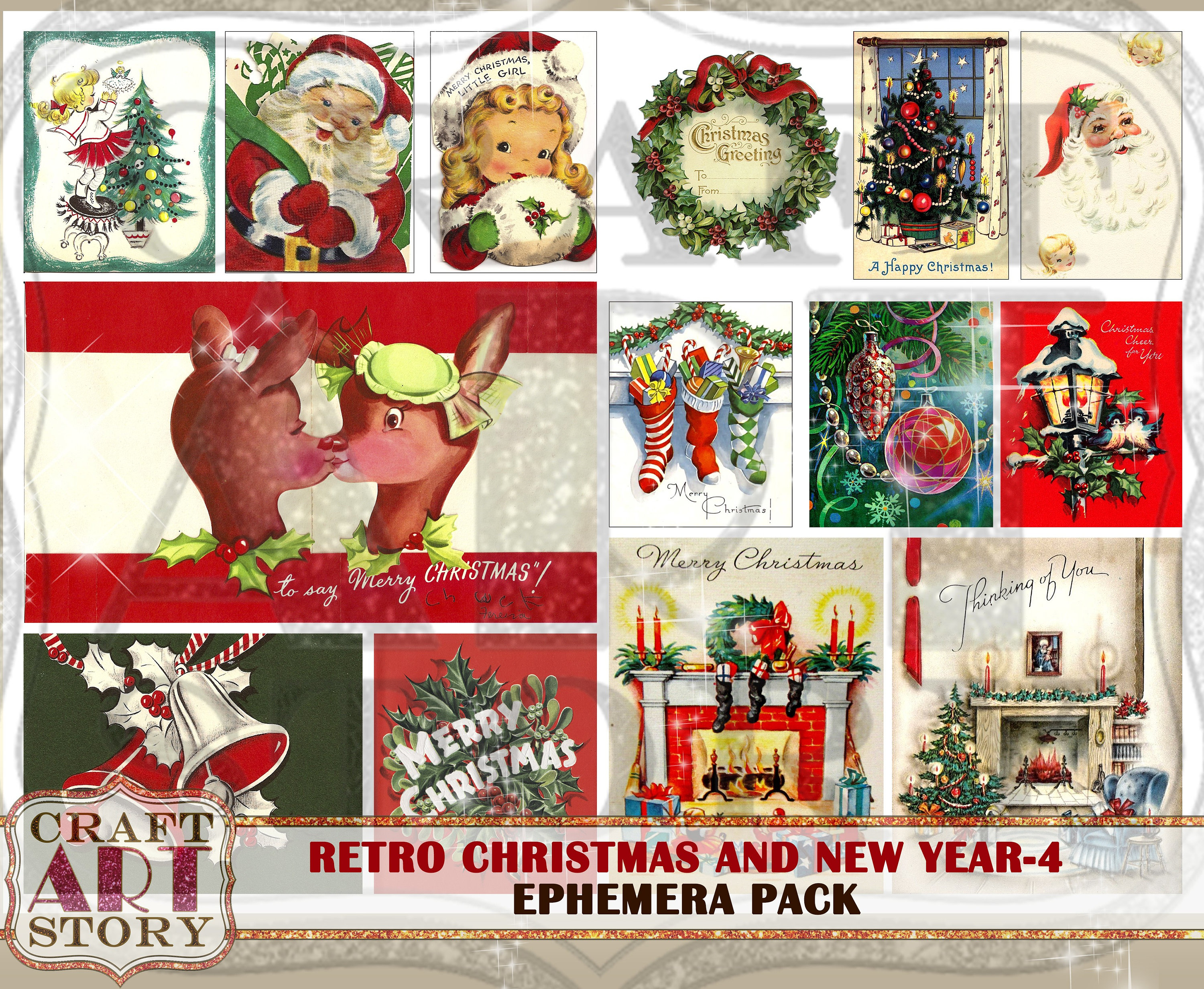 Retro Christmas Ephemera Pack-4,1950s Papers,retro Card,vintage Paper ...