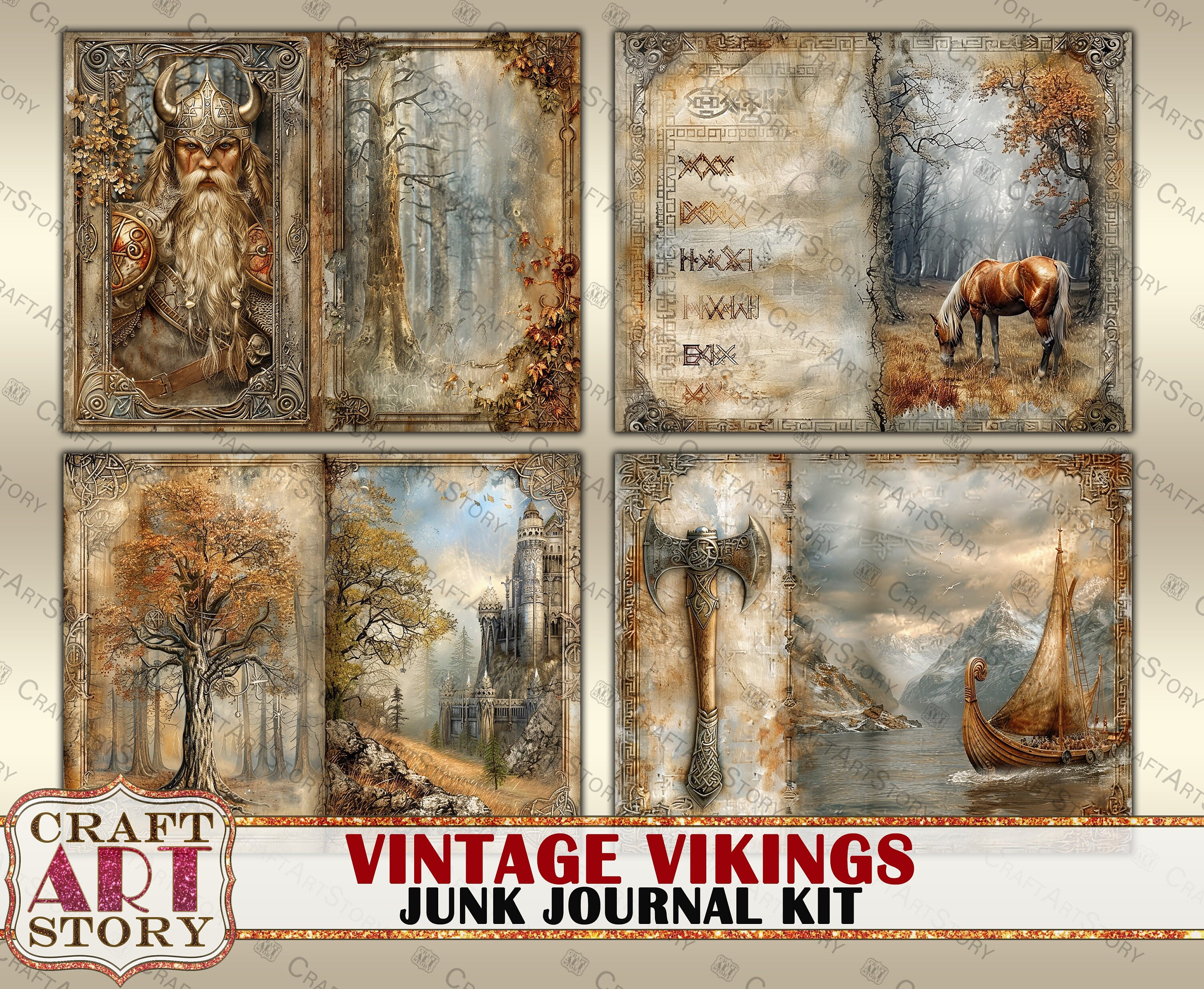 Vintage Vikings Junk Journal Pages,viking Warrior Collage Fantasy ...