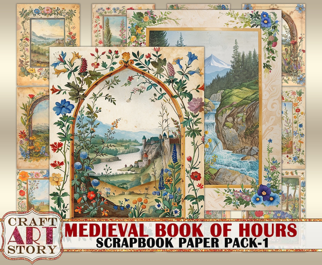 Vintage Medieval Illuminated Manuscript Book of Hours Journal Pages-1 ...