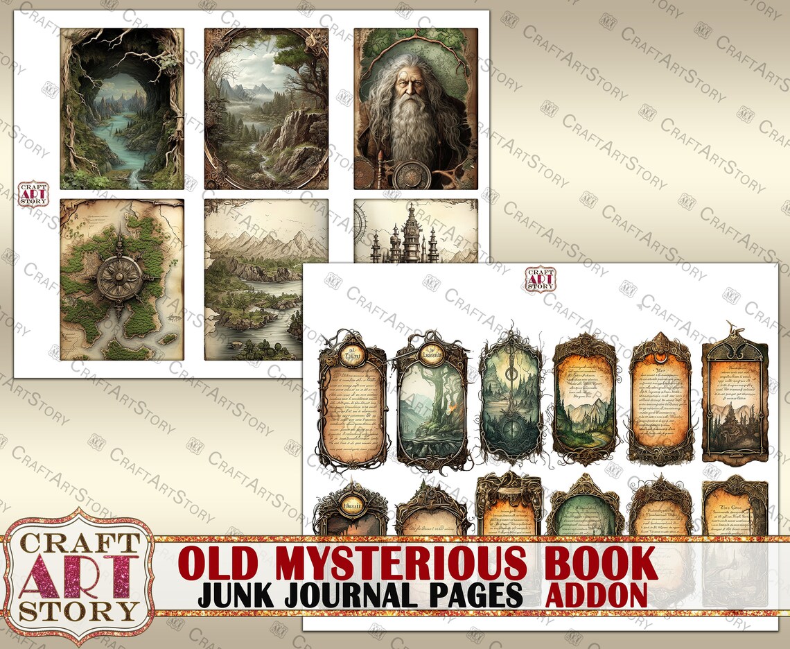 Old Mysterious Book Junk Journal Pages Addon,wizards Fantasy Printables ...