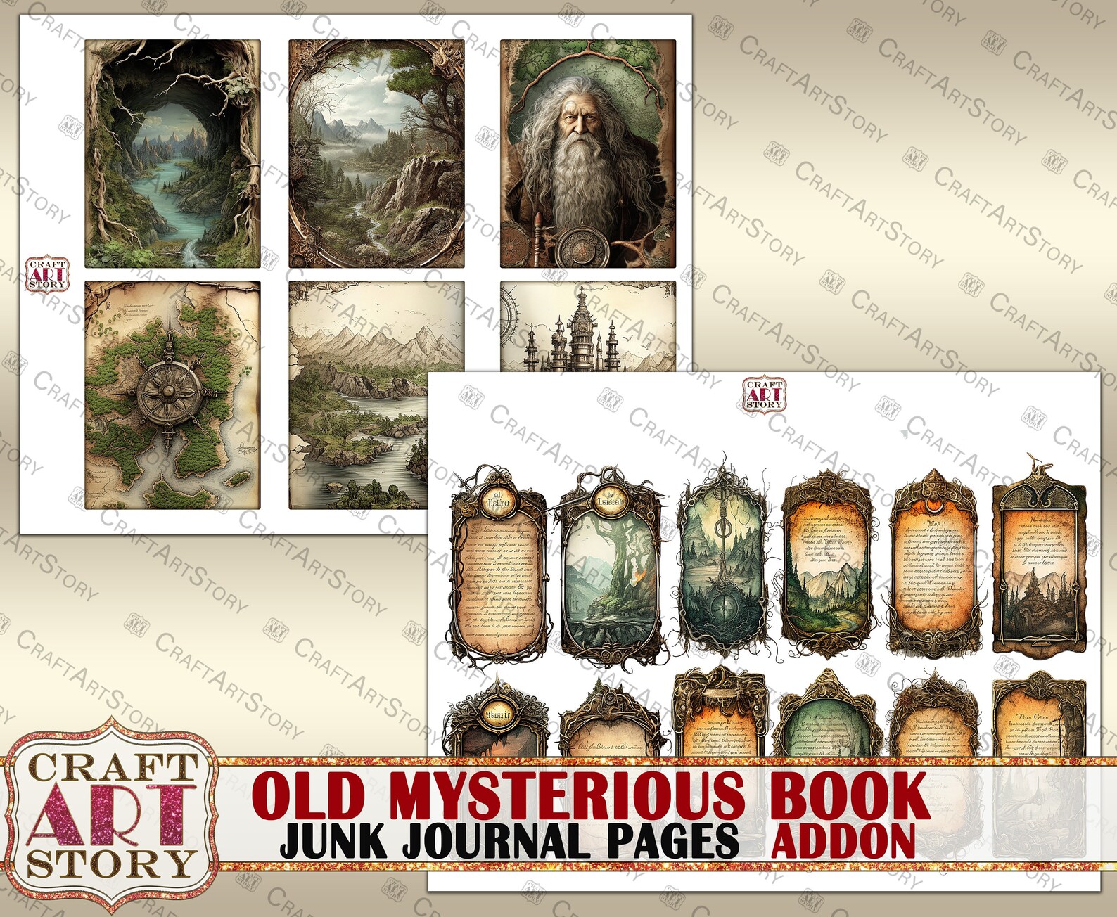 Old Mysterious Book Junk Journal Pages Addon,wizards Fantasy Printables ...
