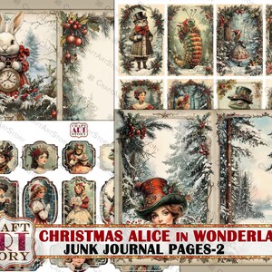 Christmas Alice Wonderland Junk Journal Pages,scrapbook Printables ...