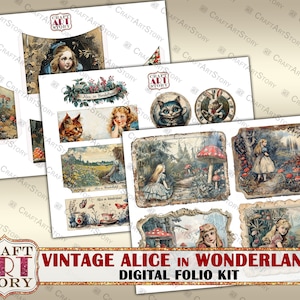 Vintage Alice Wonderland Folio Kit,fussy Cuts,cards Set Printable ...