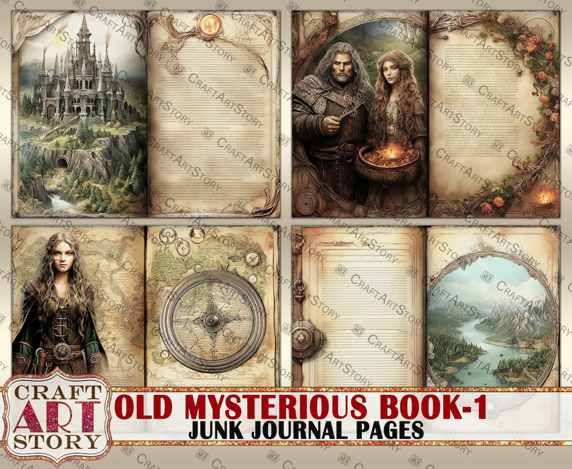 Old Mysterious Book Junk Journal Pages,wizards Fantasy Printables ...