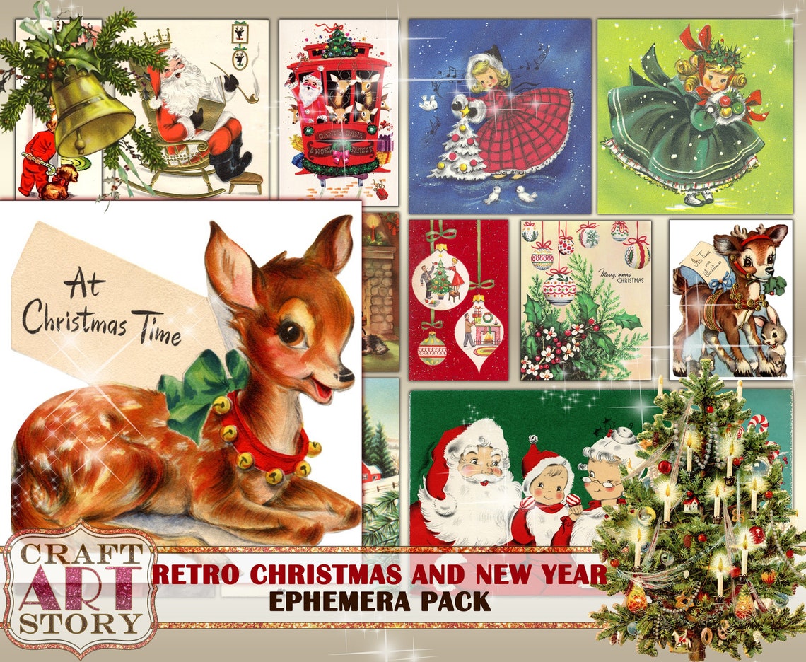 Retro Christmas Ephemera Pack1950s Papersretro Cardvintage - Etsy