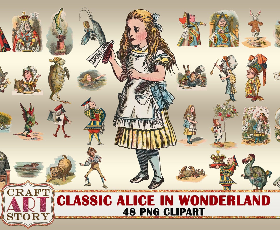 Classic Alice in Wonderland Clipart,48 PNG Digital Stickers - Etsy