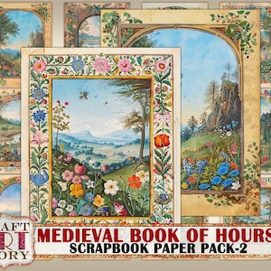 Vintage Medieval Illuminated Manuscript Book of Hours Journal Pages-2 ...