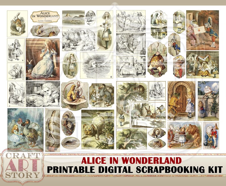 Alice in Wonderland Scrapbooking Kitephemera Packvintage - Etsy