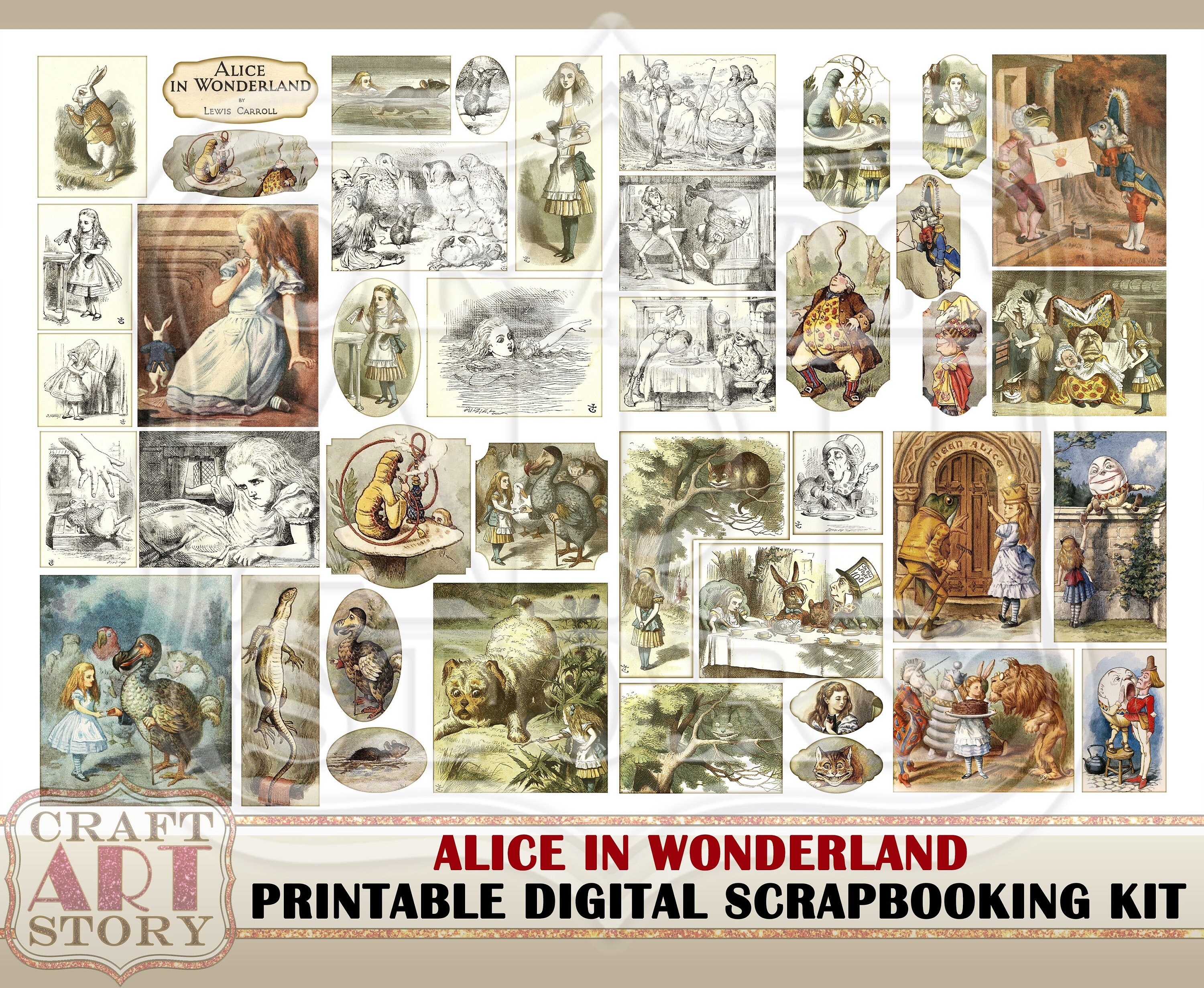 Alice in Wonderland Scrapbooking Kit,ephemera Pack,vintage Junk Journal ...