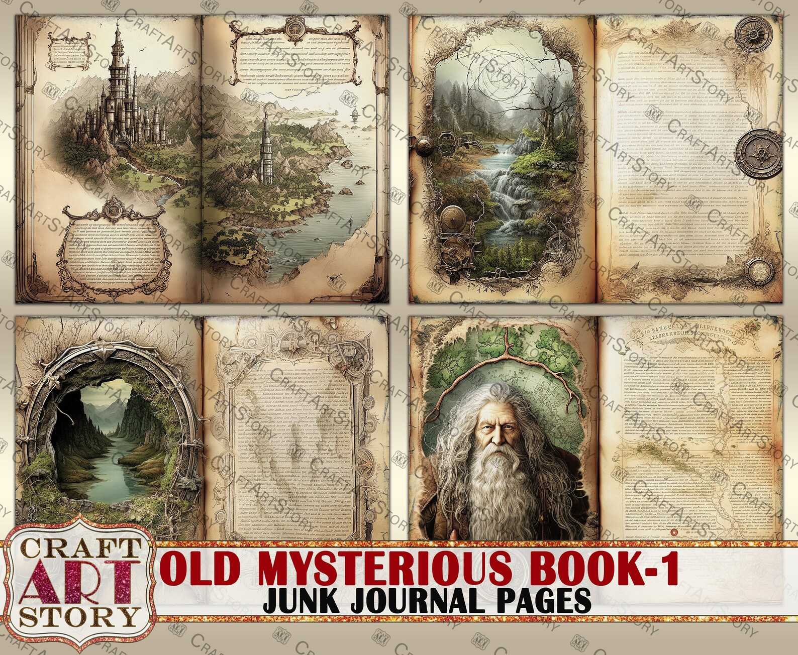 Old Mysterious Book Junk Journal Pages,wizards Fantasy Printables ...