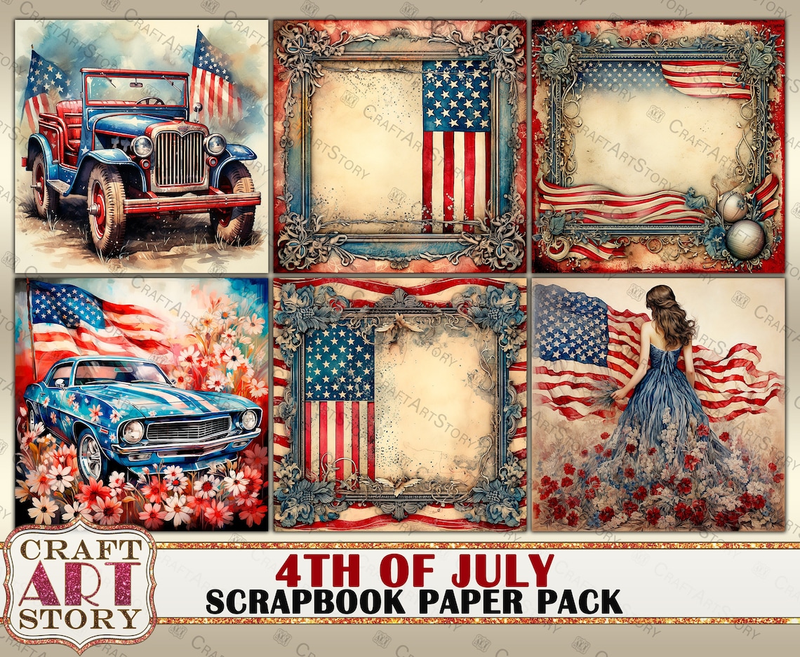 Vintage 4th of July Journal Scrapbook Paper Pack,8x8 DIGITAL Papers ...