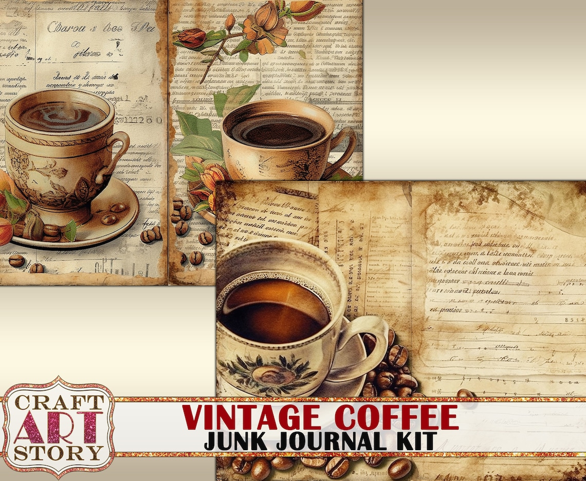 Vintage Coffee Junk Journal Pages Printablebackground Papers - Etsy