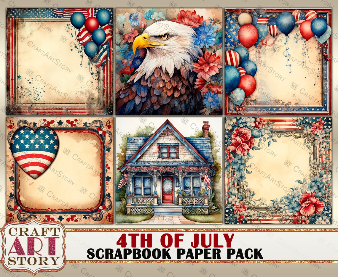 Vintage 4th of July Journal Scrapbook Paper Pack,8x8 DIGITAL Papers ...