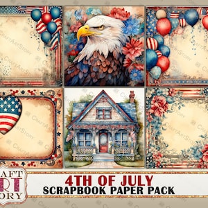 Vintage 4th of July Journal Scrapbook Paper Pack,8x8 DIGITAL Papers ...