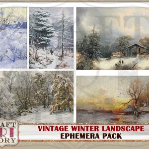 Vintage Winter Landscape Ephemera Pack,winter Wonderland Digital Paper ...