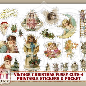 Vintage Fussy Cuts Printable,stickers Set,xmas Sheet Christmas-4 ...