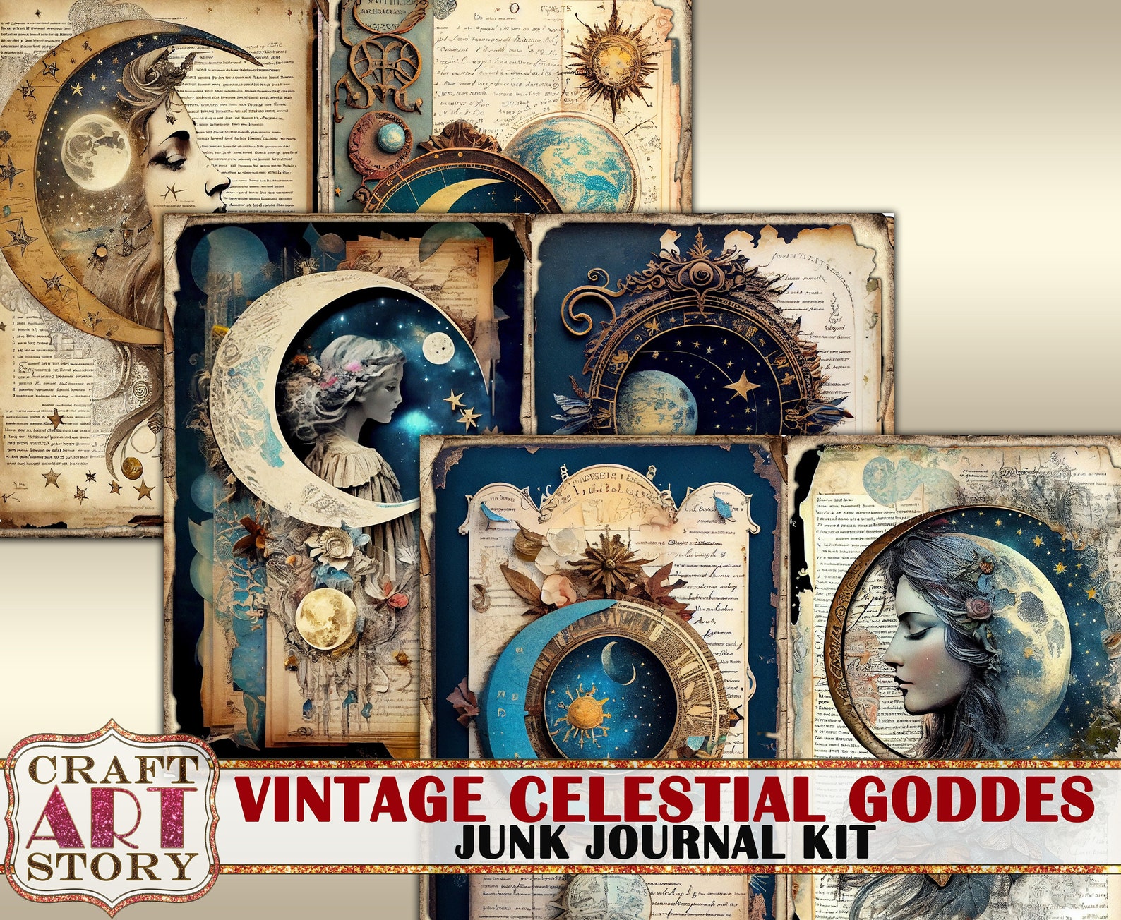 Vintage Celestial Goddess Junk Journal Pages,moon Scrapbook Printables ...