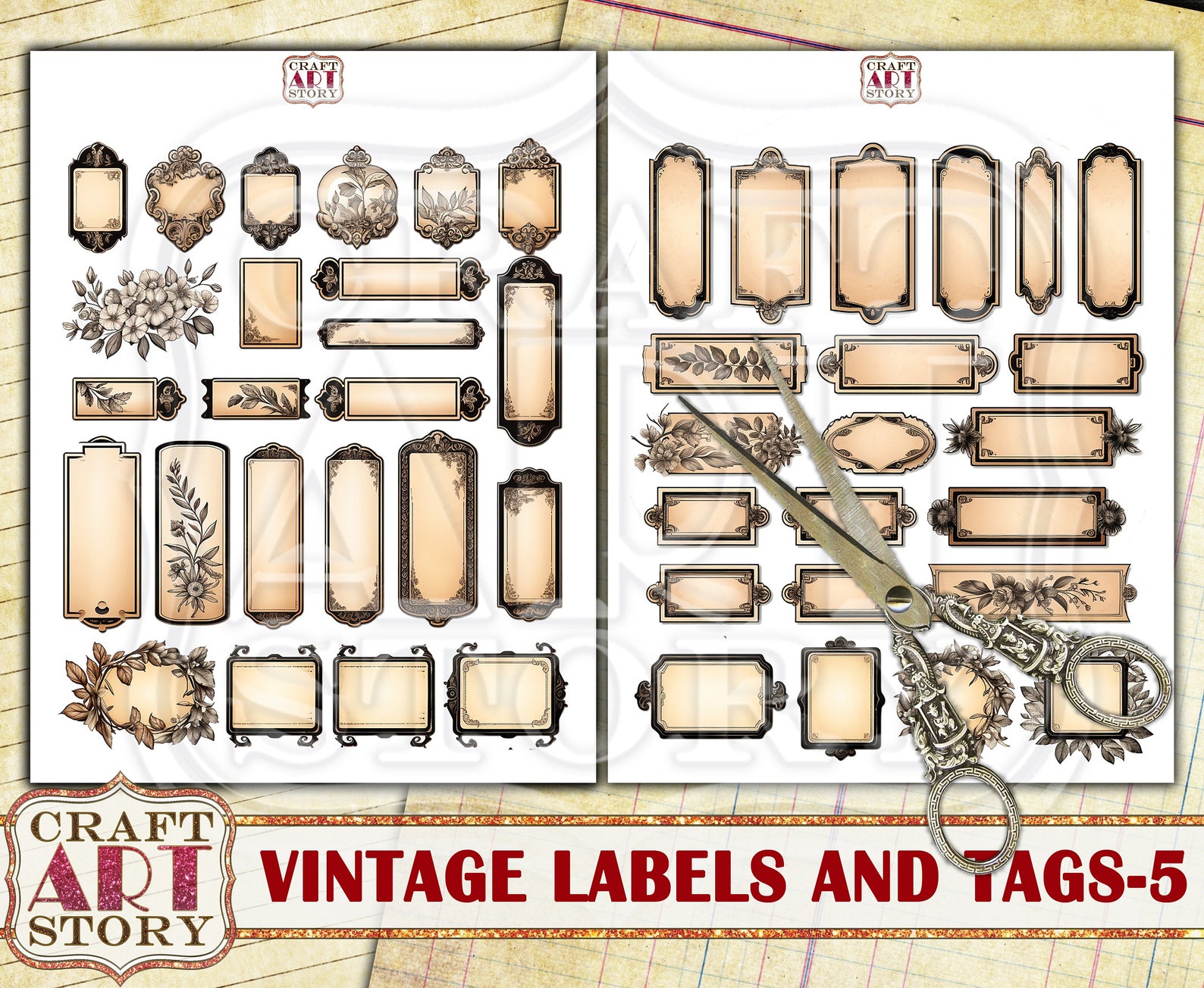 Vintage Labels Tags Blank Set-5,printable Ephemera Label, Journal Tag ...