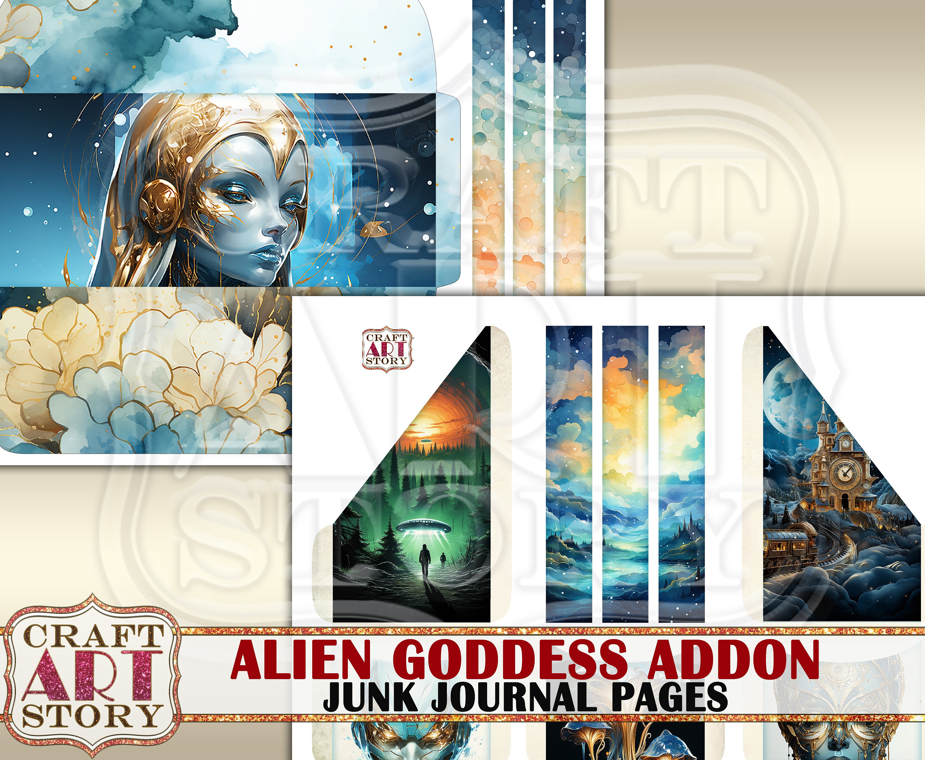 Alien Goddess Junk Journal Pages Addon,space Scrapbook Printables ...