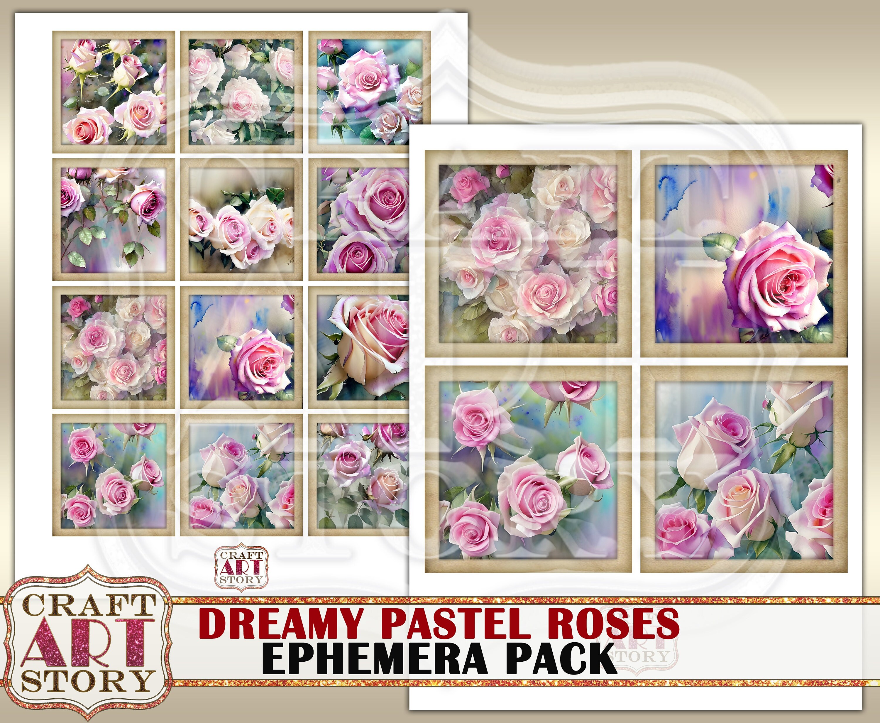 Ephemera Pack Dreamy Roses Card Set Pastel Printable for Junk - Etsy