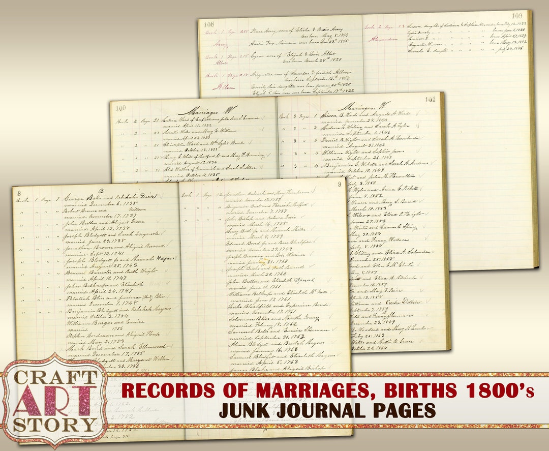 Vintage Paper Pack Records Marriages Pages,old Papers Set Printable ...
