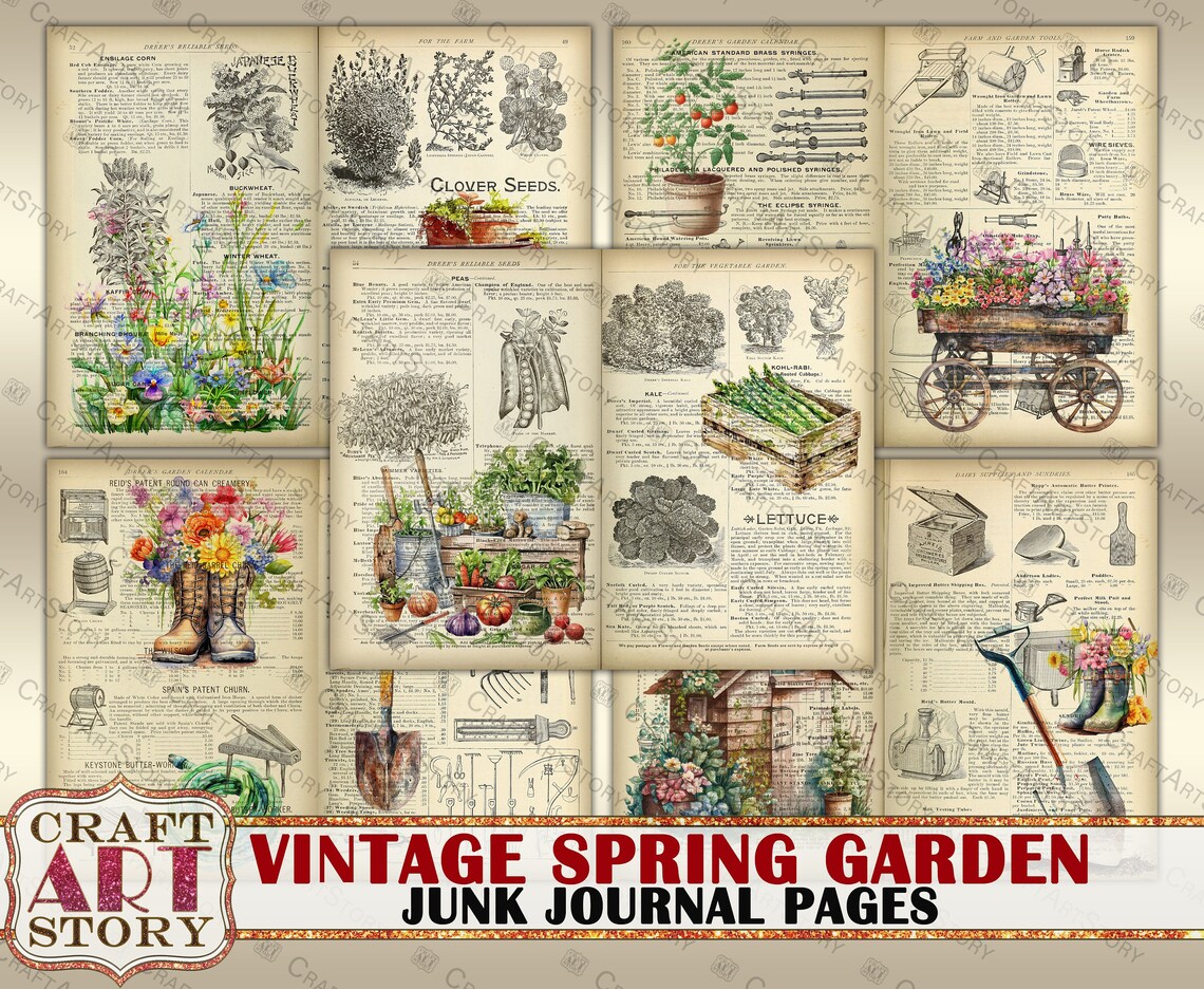 Vintage Spring Garden Junk Journal Pages Printable, Gardening ...