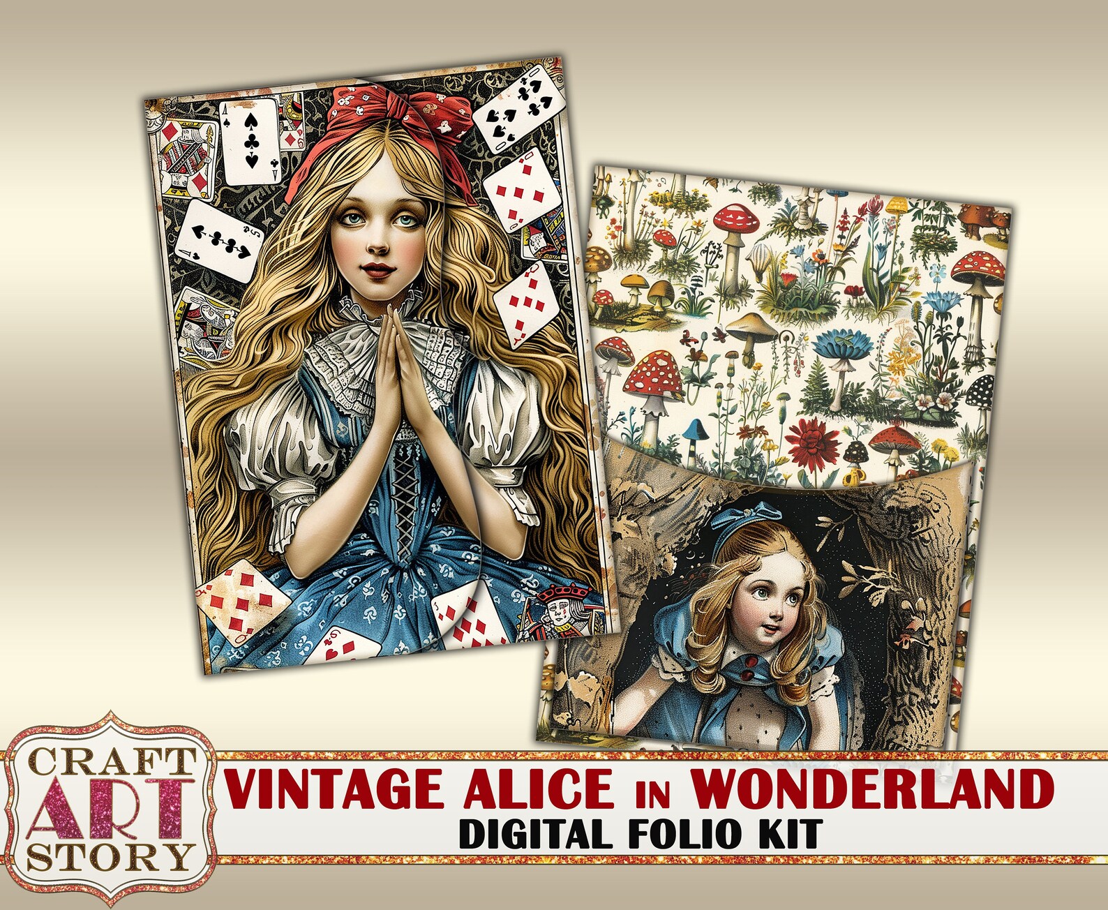 Vintage Alice Wonderland Folio Kit,fussy Cuts,cards Set Printable ...