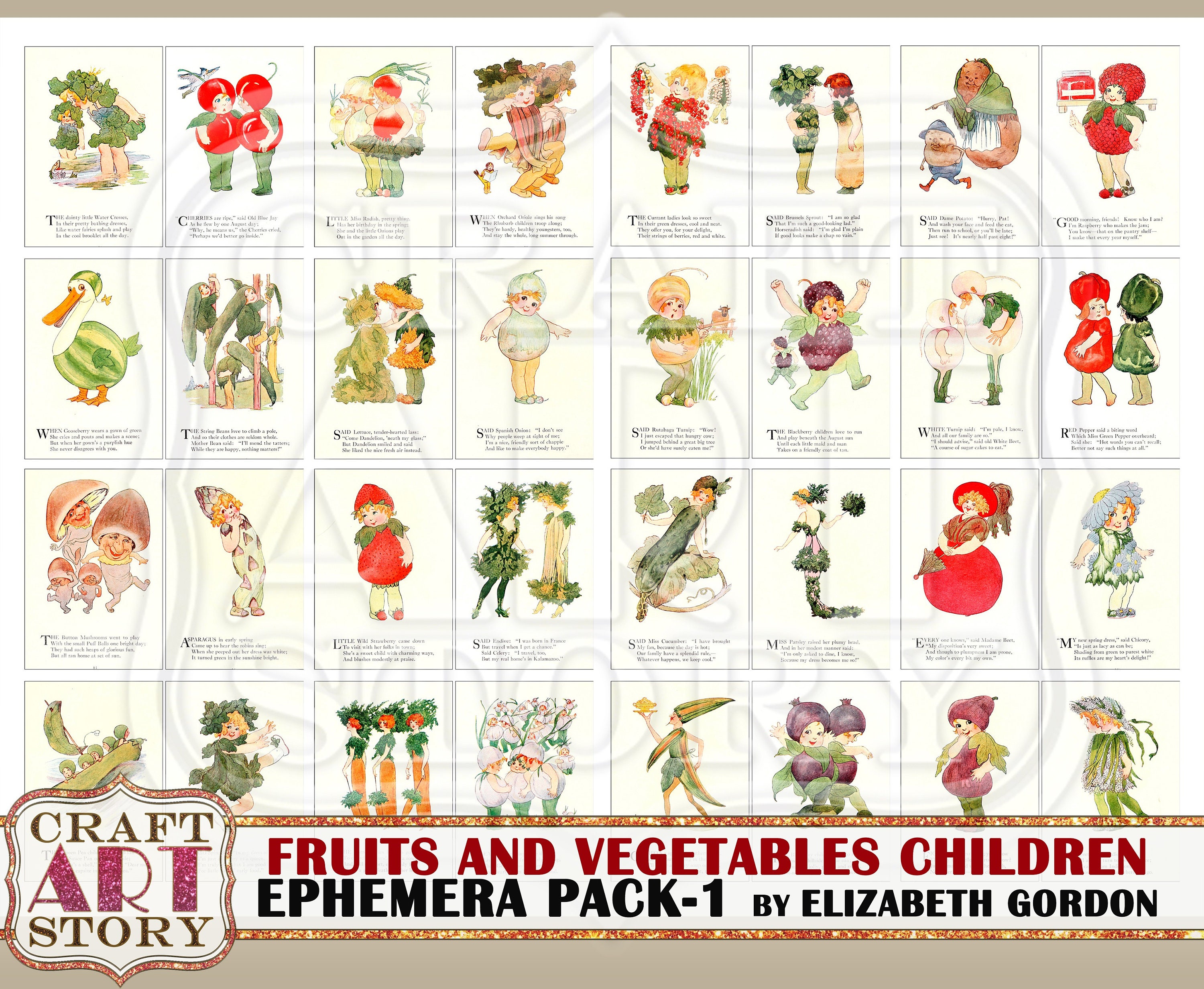 Vintage Fruits Children Ephemera Pack-1fruits Girls Printable - Etsy