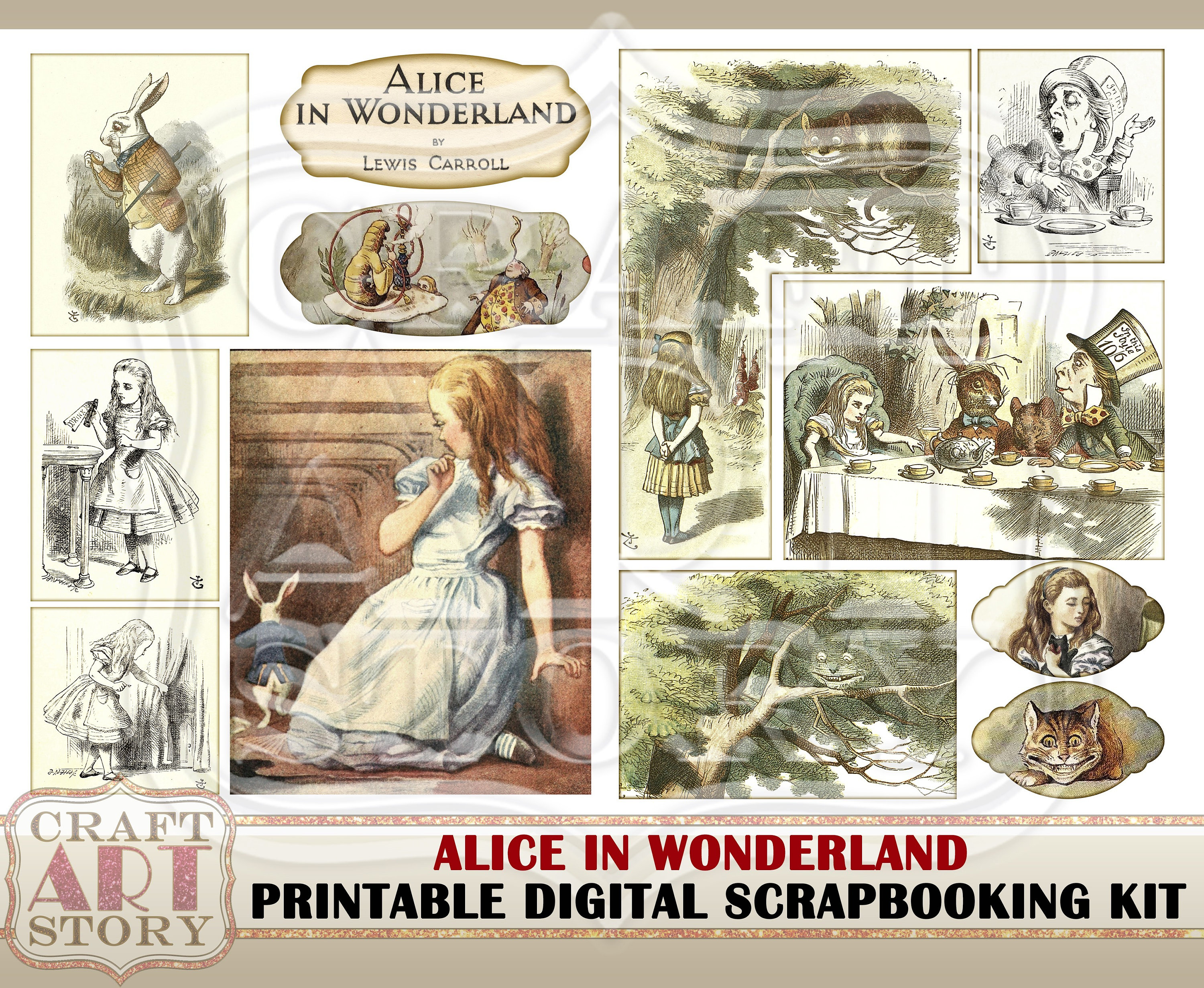 Alice in Wonderland Scrapbooking Kit,ephemera Pack,vintage Junk Journal ...