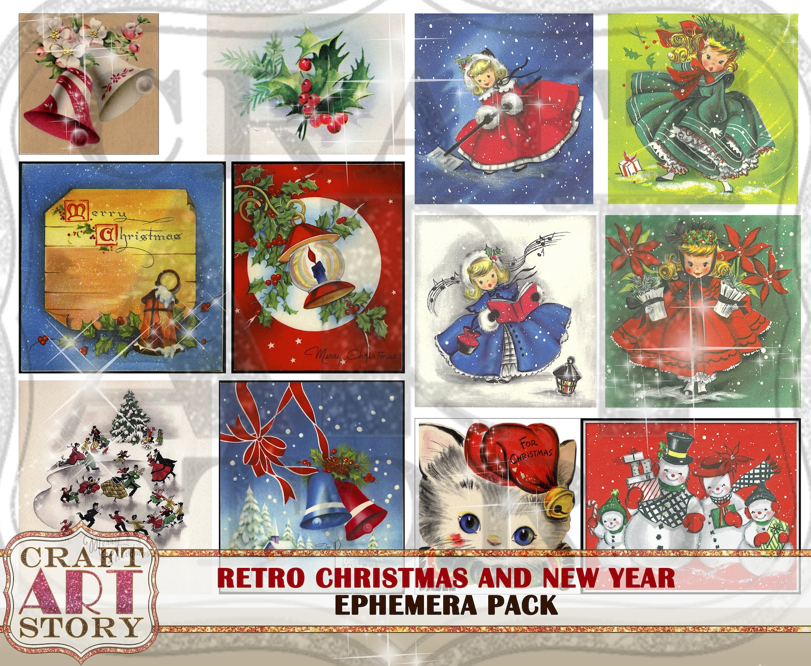 Retro Christmas Ephemera Pack1950s Papersretro Cardvintage - Etsy