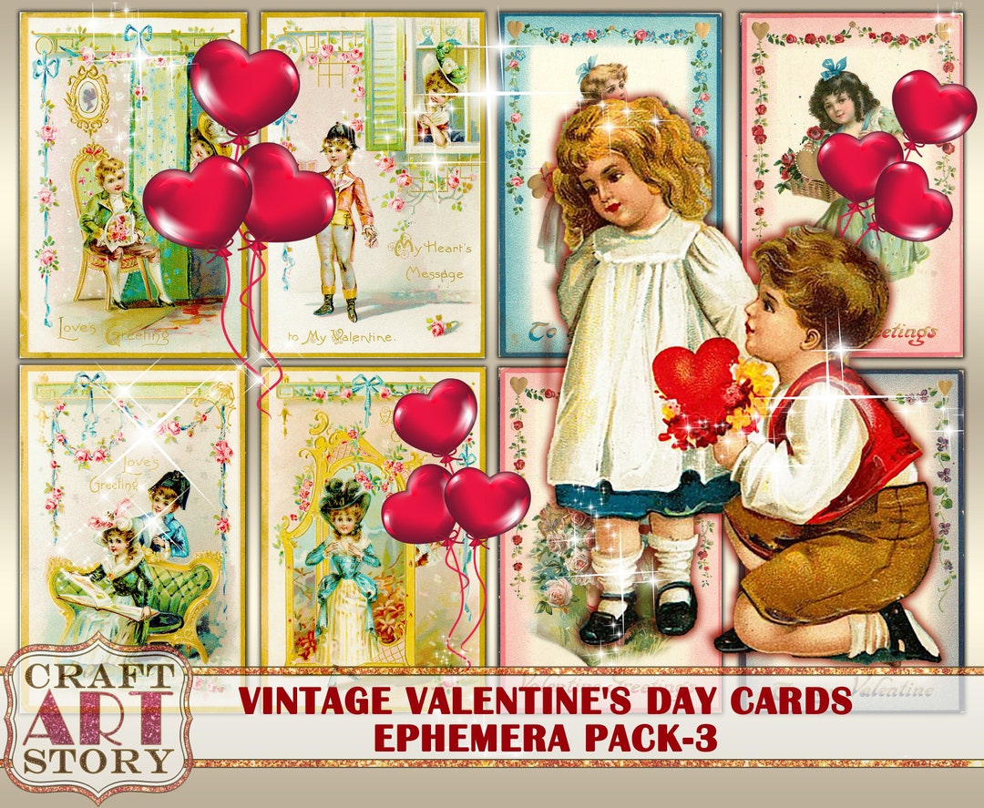 Vintage Victorian Valentines Day Cards Ephemera Pack-3,valentine Card ...