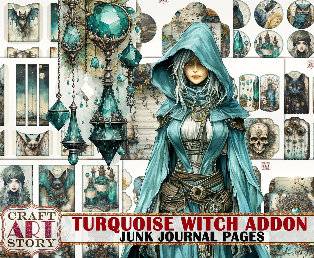 Turquoise Witch Junk Journal Pages Addon,scrapbook Printables Digital Papers - Etsy