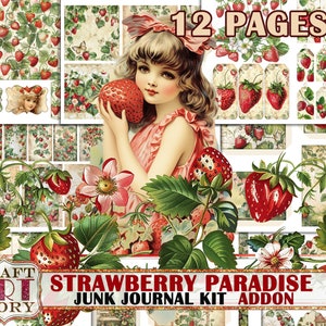 Vintage Strawberry Fantasy Junk Journal Pages ADDON, Printables Digital ...