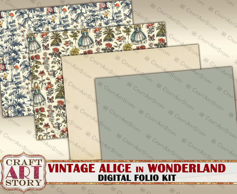 Vintage Alice Wonderland Folio Kit,fussy Cuts,cards Set Printable ...