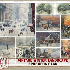 Vintage Winter Landscape Ephemera Pack,winter Wonderland Digital Paper ...