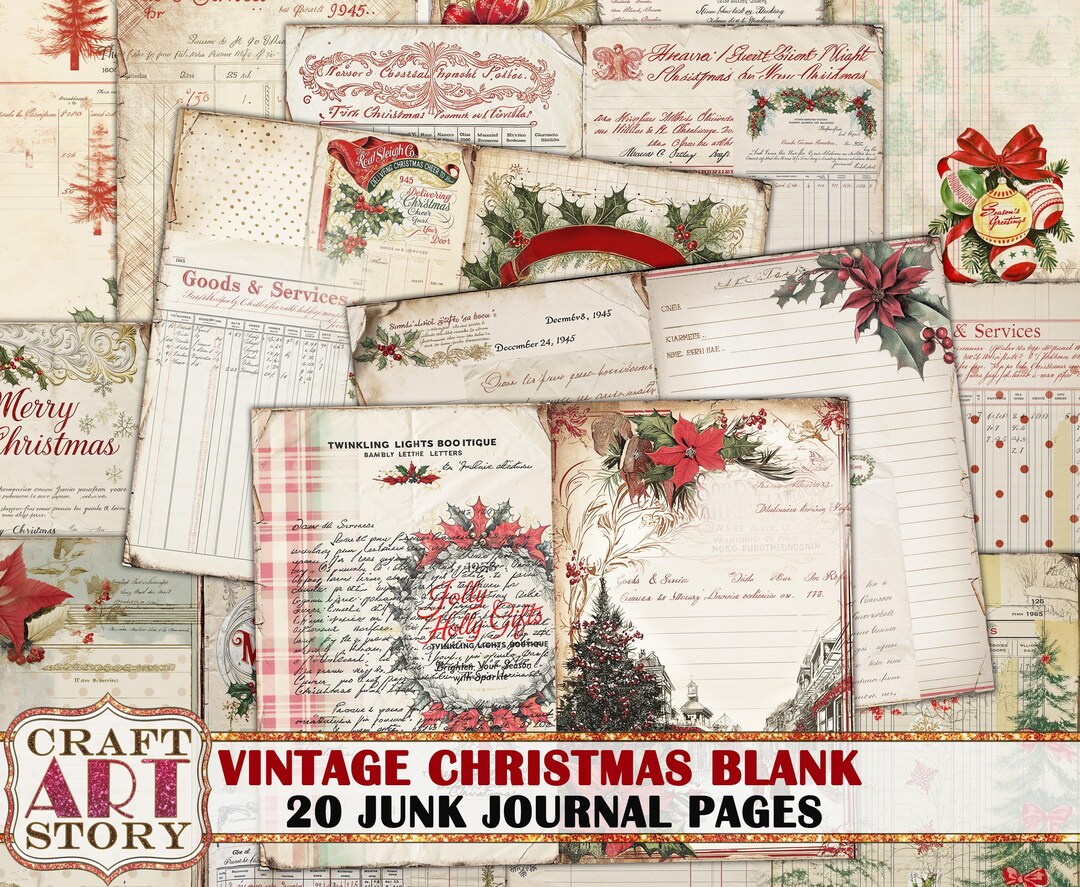 Vintage Christmas Blank Notebook Paper Junk Journal, 20 Printables ...
