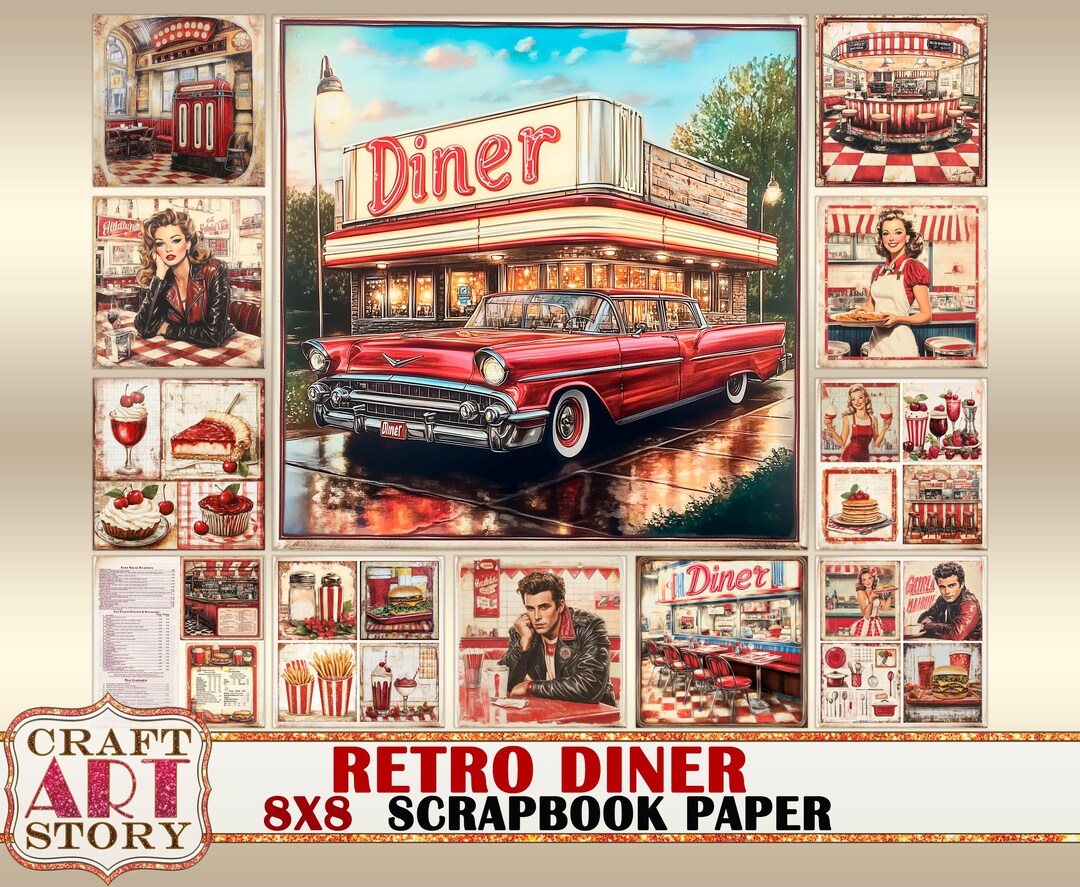 Retro Diner Journal Scrapbook Paper,8x8 DIGITAL Papers, Paper Pad - Etsy