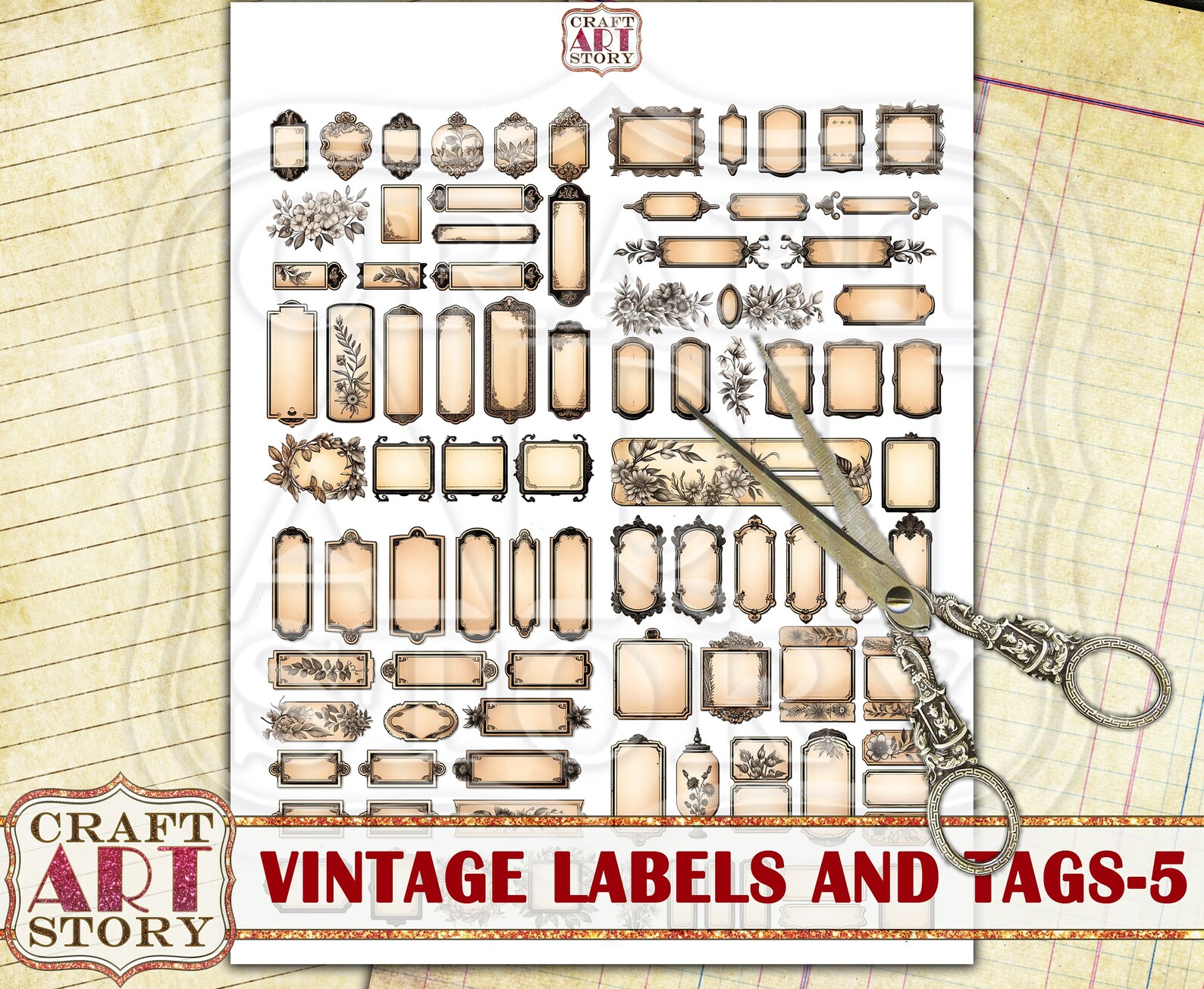 Vintage Labels Tags Blank Set-5,printable Ephemera Label, Journal Tag ...